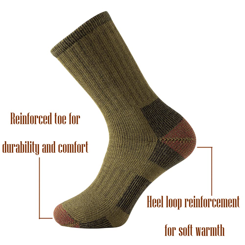 ACOL 78% Merino Wool Socks for Men Reinforced Toe Heel Thick Moisture Wicking Terry-Loop Cushioned Outdoor Hiking Running