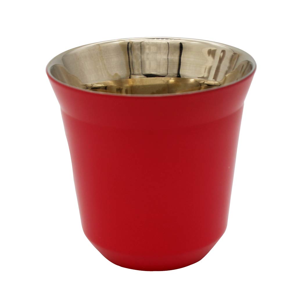Abcsea 1 Piece Stainless Steel Coffee Cup, Stainless Steel Espresso Cups, Double Wall Thermally Insulated Capsule Coffee Cup, Red 80 ml
