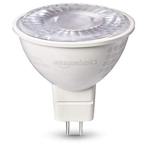 Amazon Basics MR16 LED Light Bulb, 50 Watt Equivalent, Energy Efficient 7W, GU 5.3 Base, Warm White 3000K, Dimmable, 10,000 Hour Lifetime, 12V Low Voltage, 6-Pack