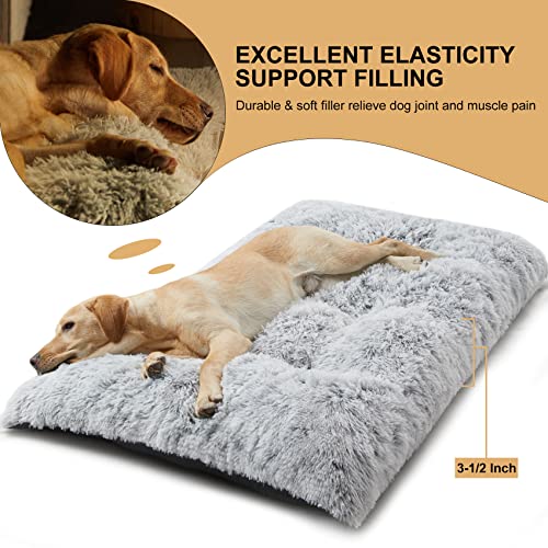 BFPETHOME Dog Beds for Large Dogs, Plush Dog Crate Bed Fluffy Cozy Kennel Pad for Sleeping &Ease Anxiety, Washable Dog Mats with Anti-Slip Bottom for Large Medium Dogs (36(35 x 23 inch), Grey)