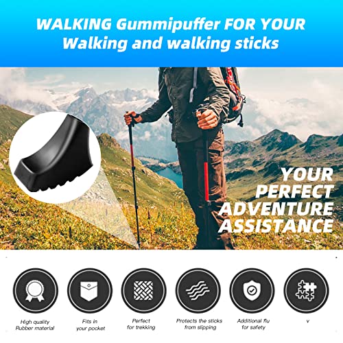 6 Pack Hiking Walking Sticks Rubber Tips, Replacement Tips Protectors for Trekking Poles, Fits Most Standard Hiking, Trekking, Walking Poles (Shoe Shape Tips)