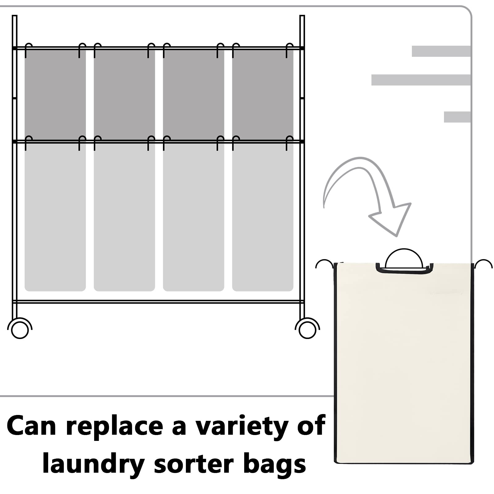 Laundry Sorter Replacement Bags Hamper Cart Removable Replacement Bags Laundry Storage Organizer Bag Laundry Hamper Liner, No Hooks 14.76 x 8.66 x 21.65 Inch (Beige, 3 Pcs)