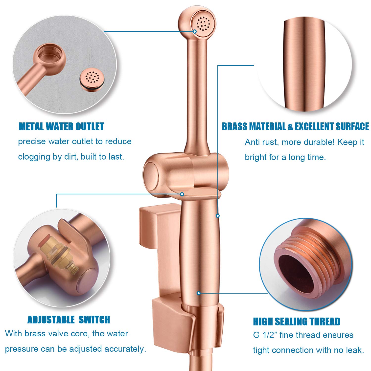 Bidet Sprayer for Toilet,Handheld Bidet Toilet Water Sprayer,Cloth Diaper Bathroom Bidet Attachment Sprayer Set with Jet Spray Adjustable Rose Gold Solid Brass for Personal Hygiene