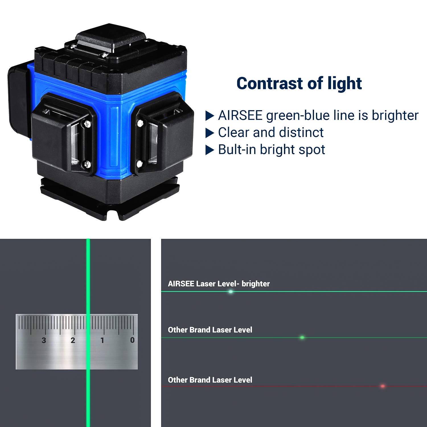 AIRSEE Self-Leveling Laser Level, 2022 Upgrade 3D Green Blue Beam 3x360 Cross Rechargeable 12 Line Laser with Remote Control –Three Plane Leveling Line Laser Level with Tripod Pivoting Base