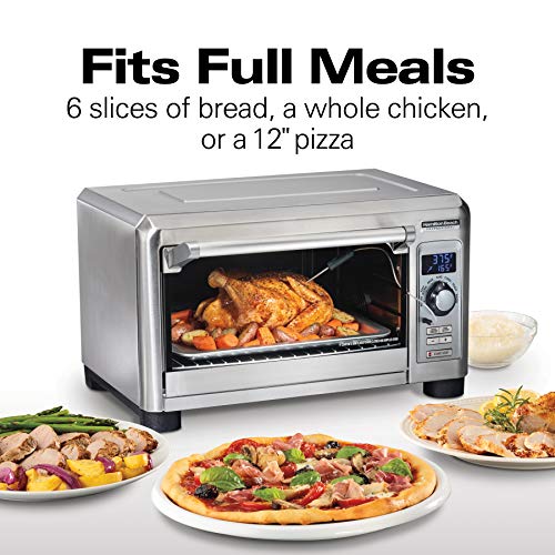HAMILTON BEACH PROFESSIONAL Digital Convection Countertop Toaster Oven, Large 6-Slice, Temperature Probe, Bake Pan and Broil Rack, Stainless Steel (31240)