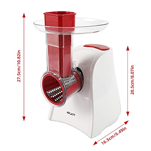 Electric Slicer, ASLATT Electric Cheese Grater for Home Kitchen Use, One-Touch Control Cheese Shredder, Salad Maker Machine for Fruits, Vegetables, Cheese Grater with 5 Attachments, 120V,White