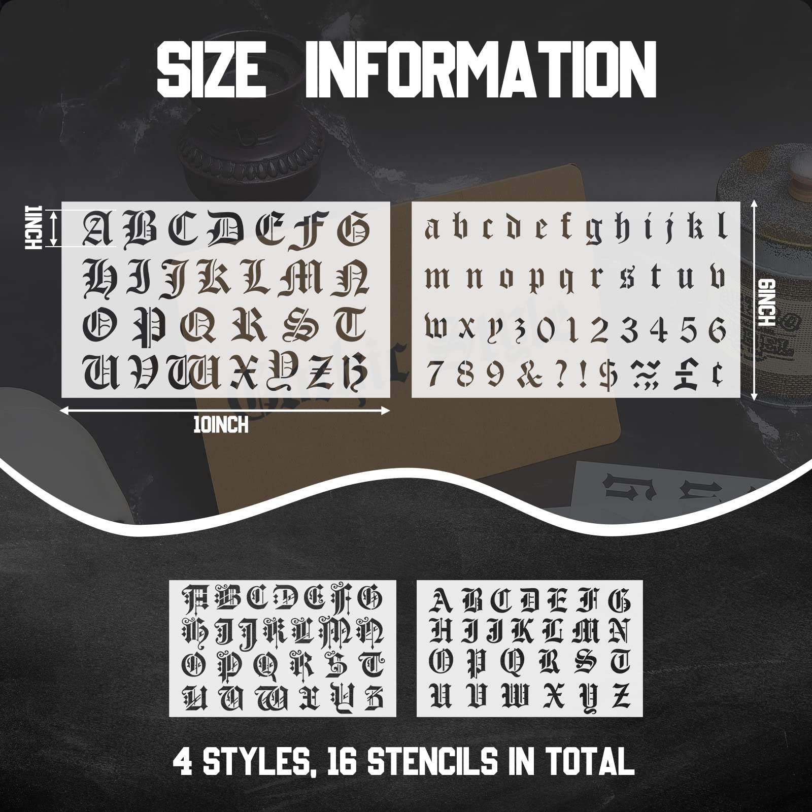 8 Pieces Lettering Stencils Calligraphy Letter Stencils Gothic Font Stencil Templates Alphabet Number Templates Plastic Number Drawing Painting Stencils for DIY Crafts Scrapbook (Funny Style)