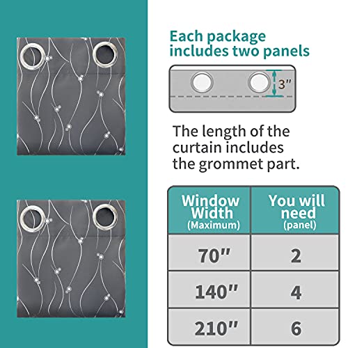 BGment Blackout Curtains for Bedroom 84 Inch Long, Grommet Thermal Insulated Room Darkening Window Curtains with Wave Line and Dots Printed for Living Room 2 Panels Set, 52 x 84 Inch, Dark Grey