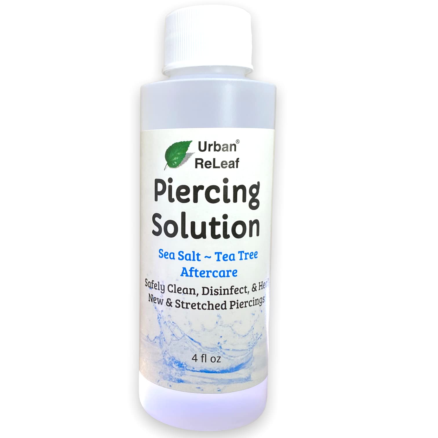 Urban ReLeaf Piercing Solution ! Soothing Sea Salts & Tea Tree AFTERCARE 4 oz, Ready to use. Safely Clean and Calm New & Stretched Piercings. Gentle Effective Natural & Proven. Works Fast