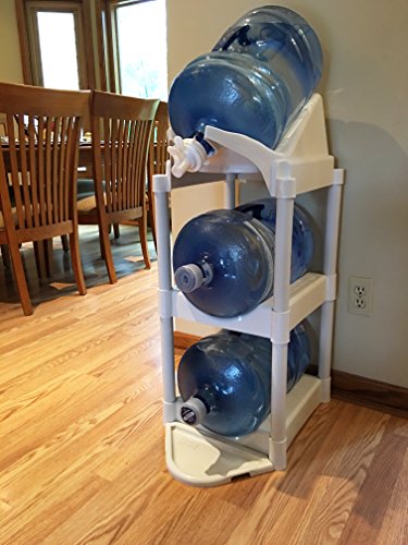Wisconic Bottle Buddy Cascada Pour & Store System Water System-3-Tier 5 Gallon Jug Storage Rack with Floor Protector & Dispenser Tray-Home & Office Organization-Durable Plastic, Easy To Assemble-Gray