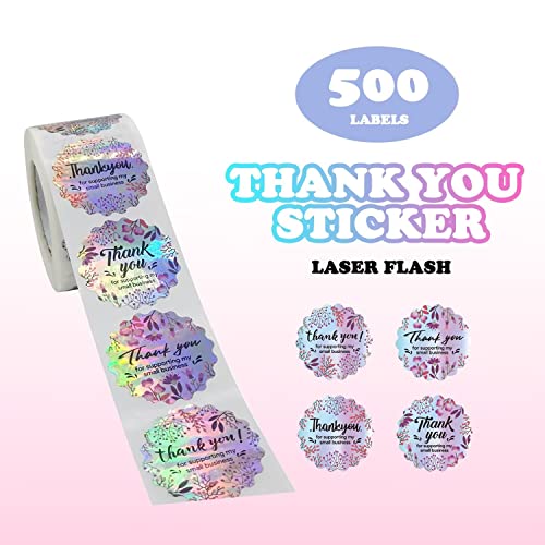 500pcs Thank You Stickers Roll Rainbow Holo Thank You for Supporting My Small Business Labels Stickers for Envelopes, Retail Store, Boutiques Shops, Gift Wrap Bag Label Roll