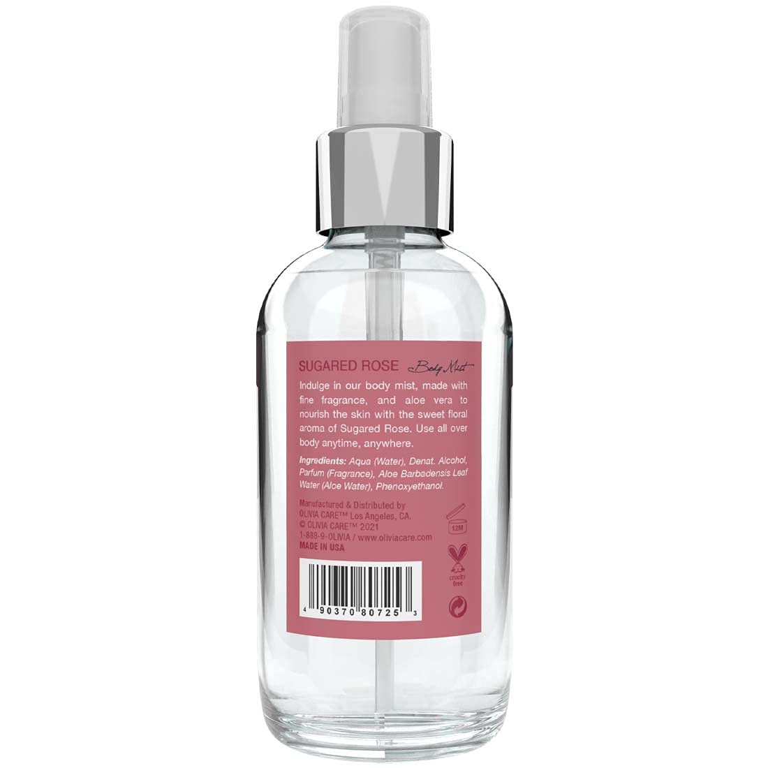 Olivia Care Body Mist Spray Made with Natural Sugared Rose Fragrance Scent - Refreshing, Soothing & Moisturizing - Eliminate Odor with Fresh Floral Aroma