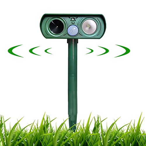 Abilly Ultrasonic Solar Animal Repellent, Cat Repellent Outdoor, Rat, Squirrel, Deer, Raccoon, Skunk, Rabbit, Mole, Dog, Cat,