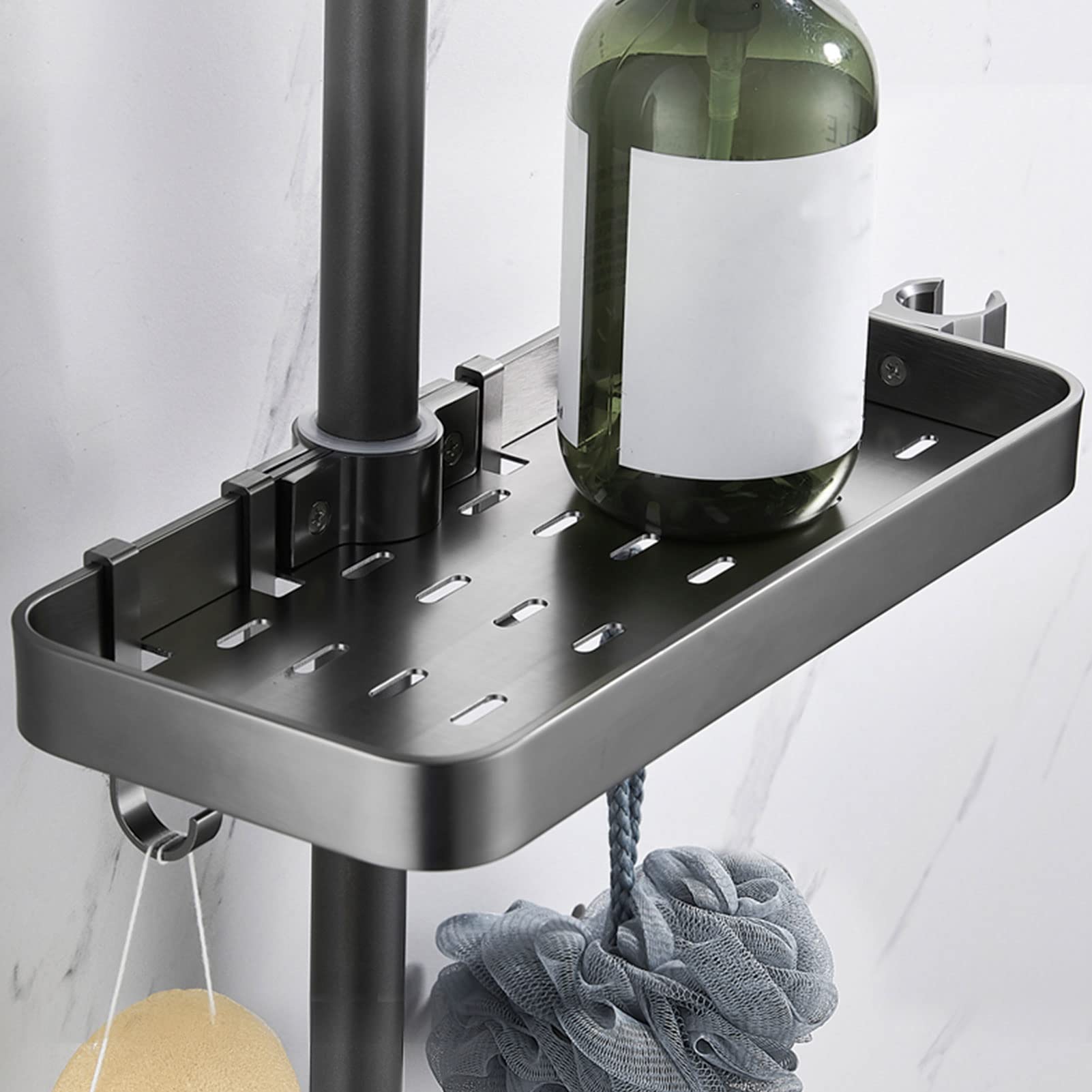 Aluminium Shower Shelf for Shower Rail Shower Caddy Shelves No Drilling Shower Rack,Shower Holder with 4 Hooks Holder and Guardrail Stand for Soap Shampoo Conditioner Organizer,for 19mm - 25mm Rail