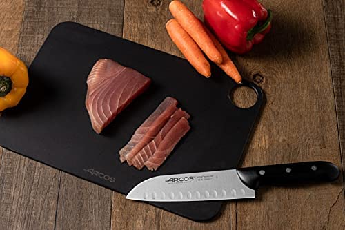 ARCOS Santoku Knife 7 Inch Nitrum Stainless Steel. Japanese Kitchen Knife for Fish, Meat and Vegetables. Ergonomic Polyoxymethylene POM Handle and 170 mm blade. Multi-use. Series Maitre. Color Black