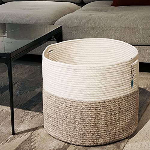 Casaphoria Large Cotton Rope Storage Baskets for Organizing with Built-in Handles,Tall Woven Laundry Hamper, Blanket Basket for Living Room, Round Woven Storage Baskets for Pillows, Towels