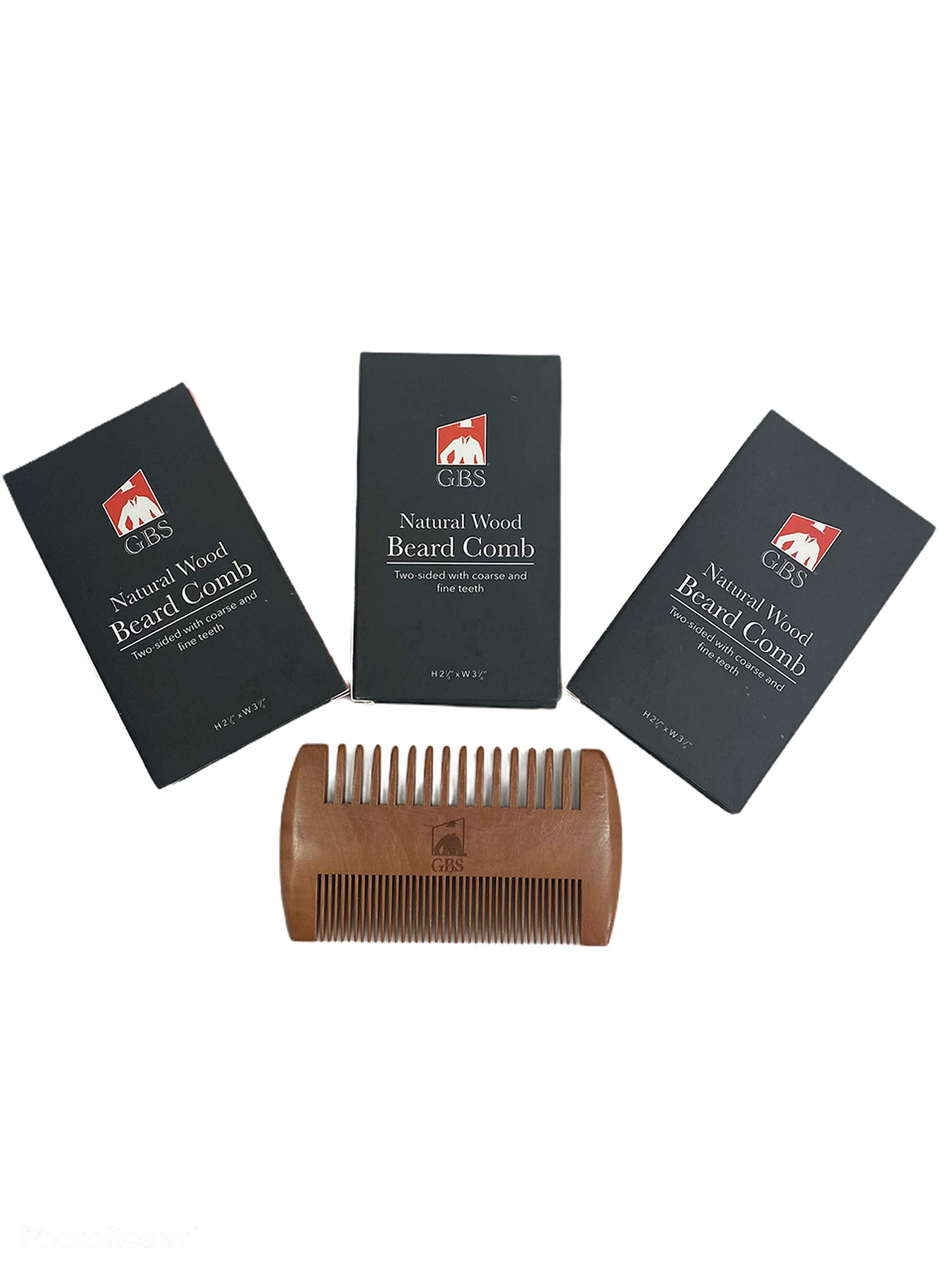 G.B.S 2 Sided Beard Comb - Pocket Sized Wooden Beard & Mustache Comb with Fine & Coarse Teeth - Perfect for Use with Beard Balms, Mustache Wax and Oils (Pack of 3)