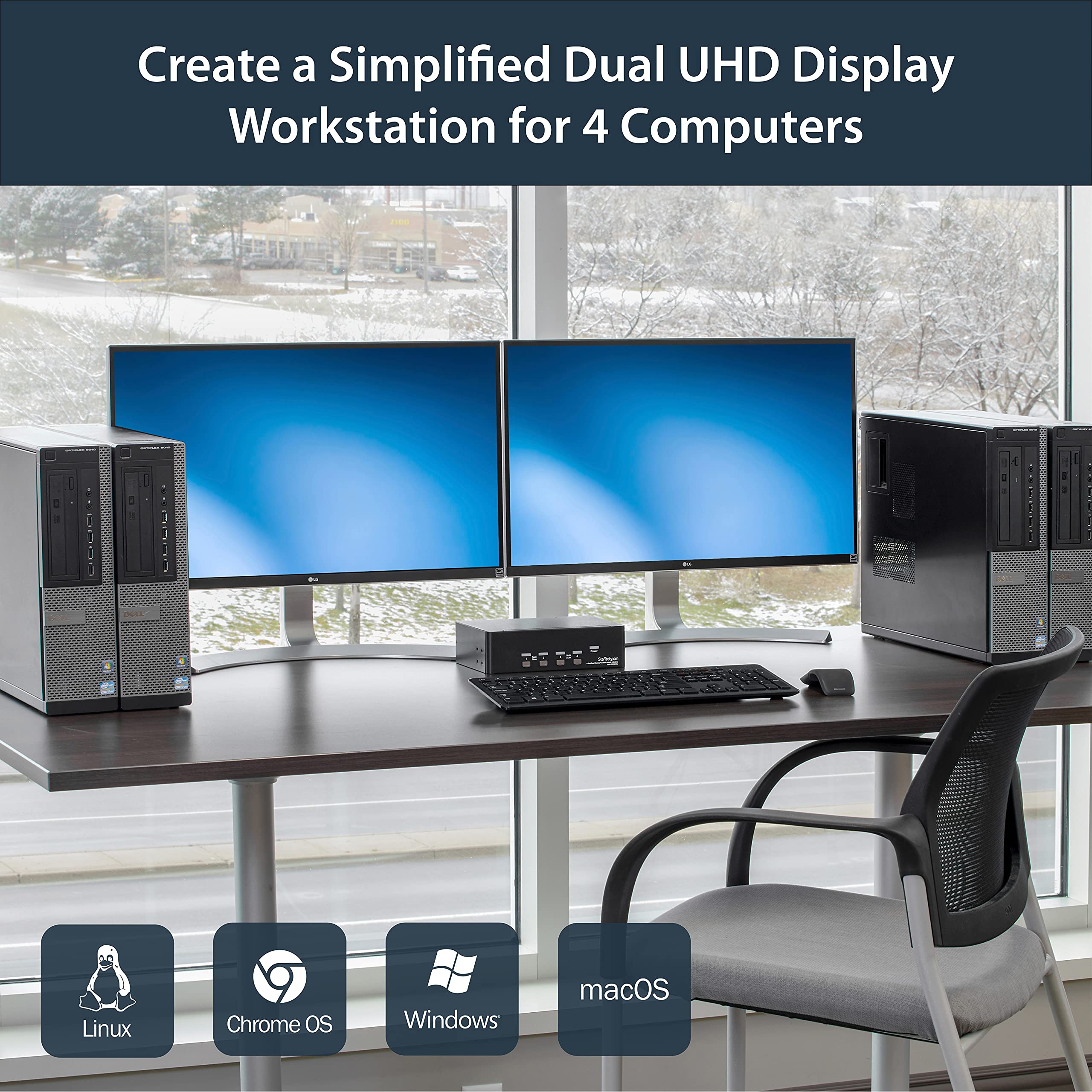 StarTech.com DisplayPort KVM - 4 Port - 4K 60Hz - Dual Monitor KVM - DisplayPort Switch - KVM DisplayPort - Desktop KVM Switch, TAA (SV431DPDDUA2)