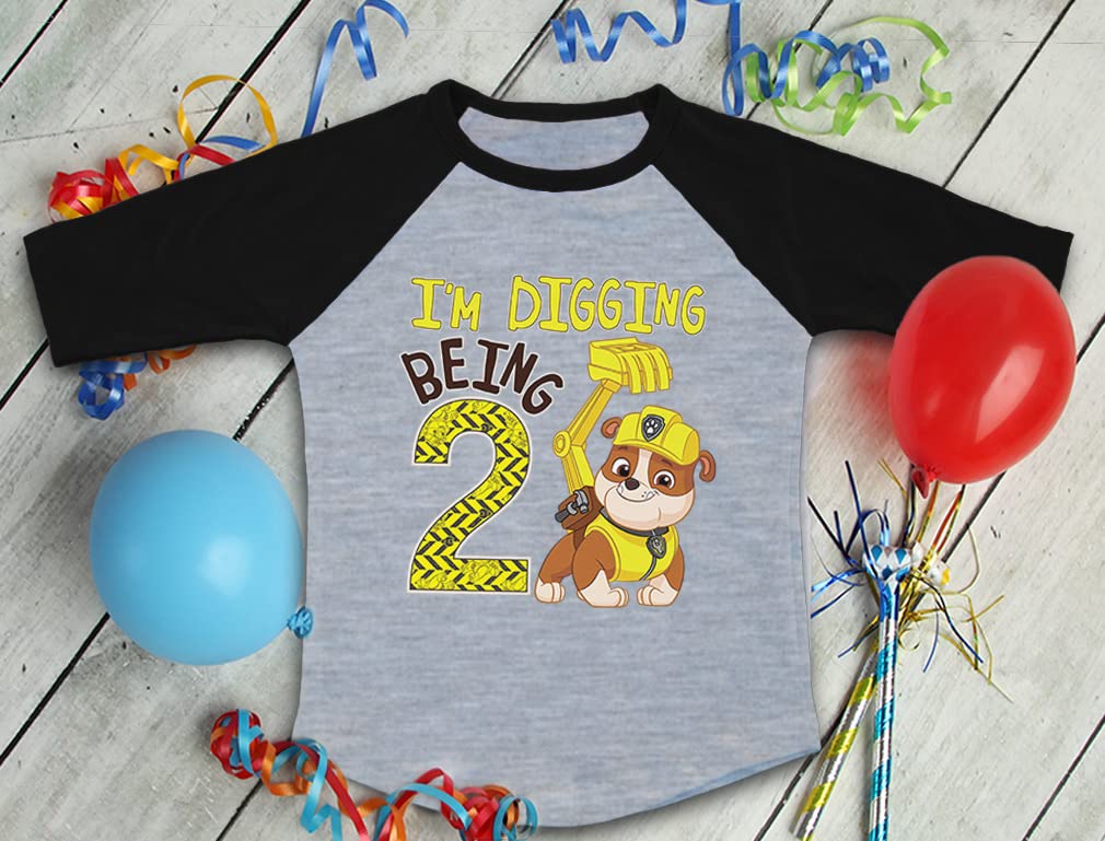 Rubble Digging Being 2 Paw Patrol 2nd Birthday Shirt Boy Toddler Kids Raglan 2T Dark Gray