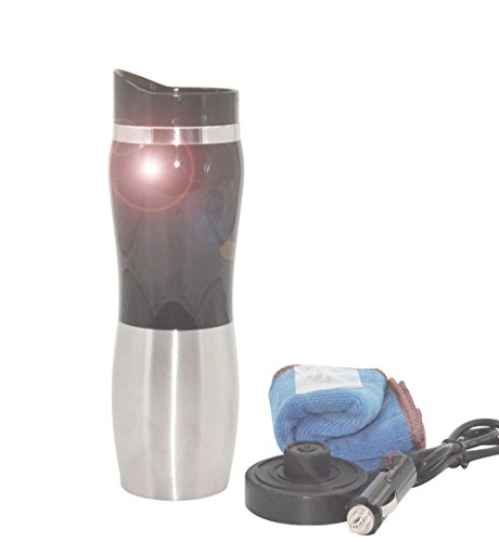 Mengshen Car Electric Mug - 12 Volt 400ML 50W Portable Cigarette Lighter Coffee Cup Kettle Pot Electric Rice Tea Insulated Stainless Steel Heating up to 100 degrees Celsius, CA102 Black