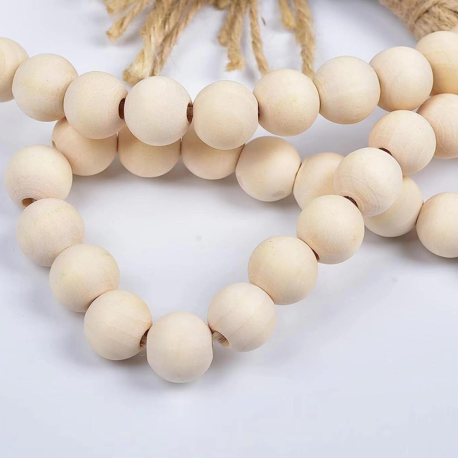 58 in Wood Bead Garland with Tassels, Farmhouse Beads Rustic Wooden Prayer Beads Boho Beads for Style Mirrors, Vases, Sideboards, Coffee Tables Decor (Nature)