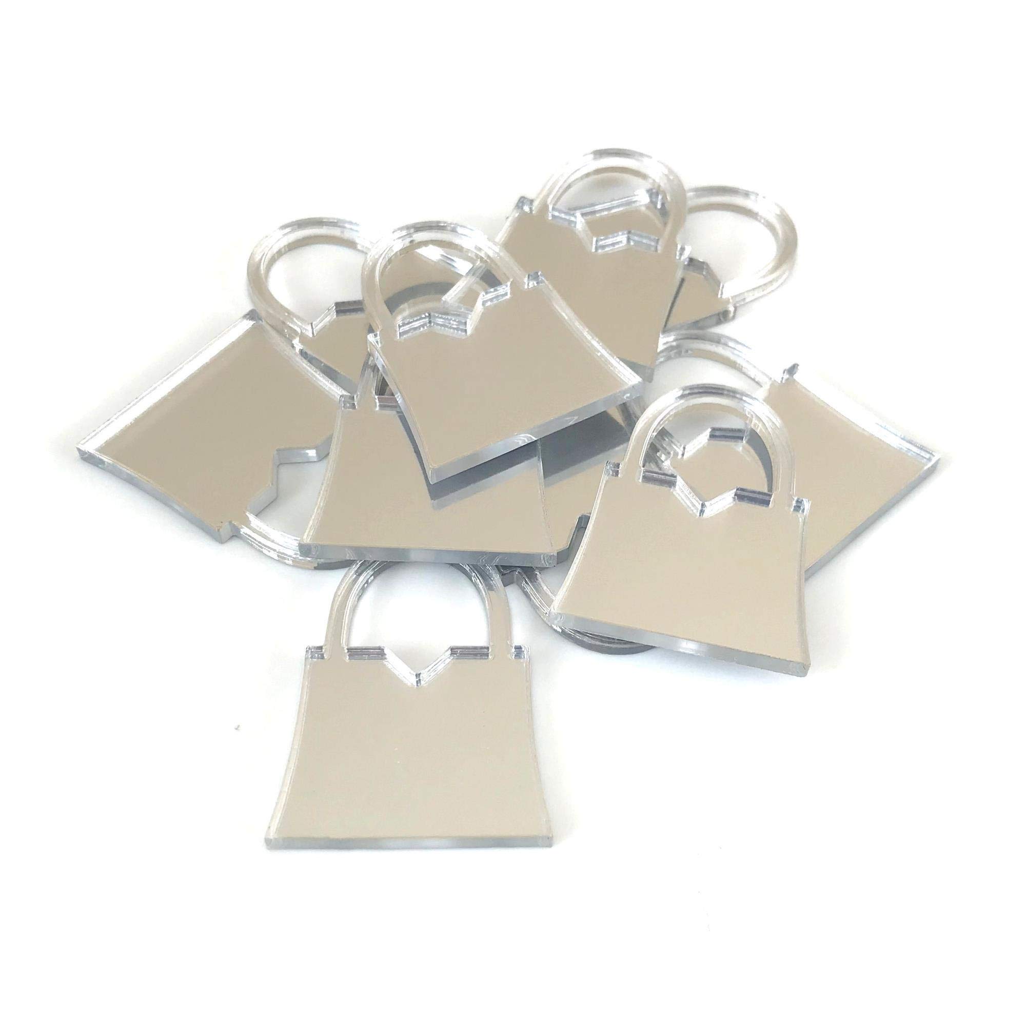 Super Cool Creations Handbag Shaped Crafting Mirrors, Set of 10, Many Colours, Shatterproof Acrylic, Graphite, Pack of 10 x 9cm