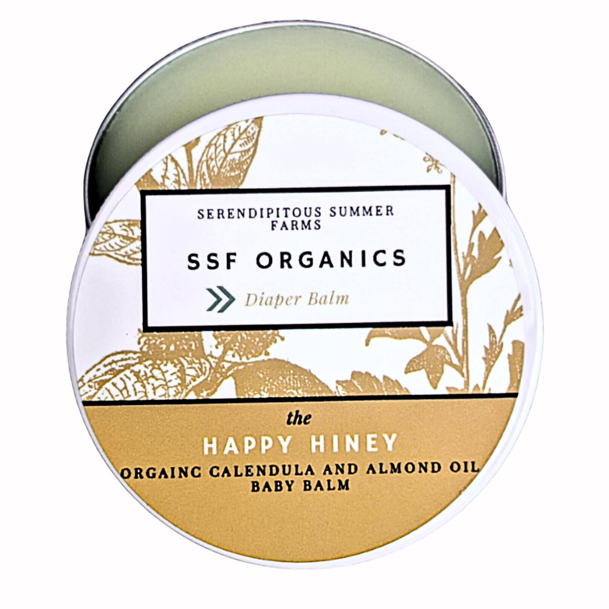SSF Organics- HAPPY HINEY- Organic Calendula Diaper Balm. 100% Natural. Hand Crafted in Small Batches. Safe for Rashes, Cradle Cap, Chapped Skin.