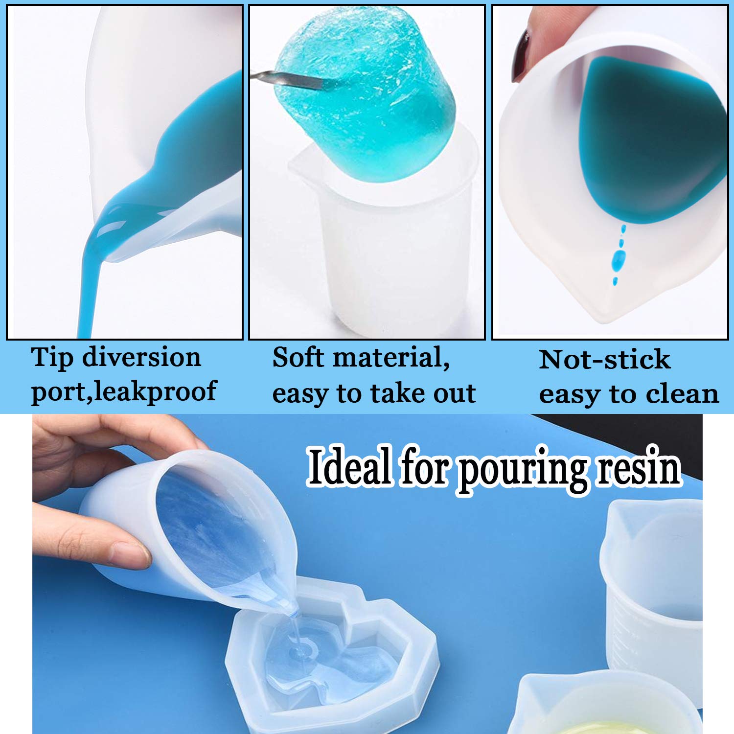 58 Pcs Silicone Mixing Cups Tools Kit, 100 ml Silicone Measuring Cups Non-Stick Silicone Mixing Cups for Resin Epoxy Resin Cups Glue Tools for Handmade Craft Resin with Mixing Sticks
