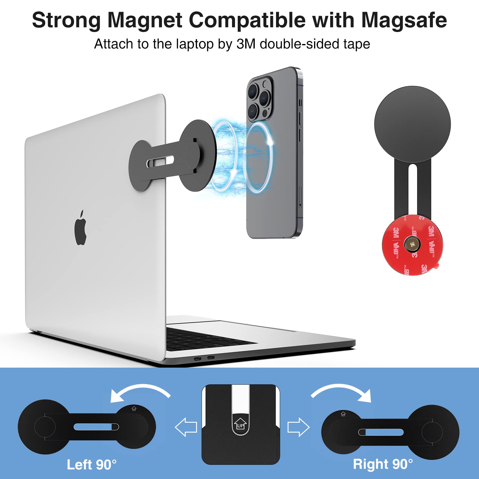 Aerbeis Continuity Magnetic Laptop Phone Holder - 180° Adjustable Continuity Camera Mount Adapter Compatible with MagSafe, MacBook Mount Computer Monitor Expansion Bracket for Smartphone