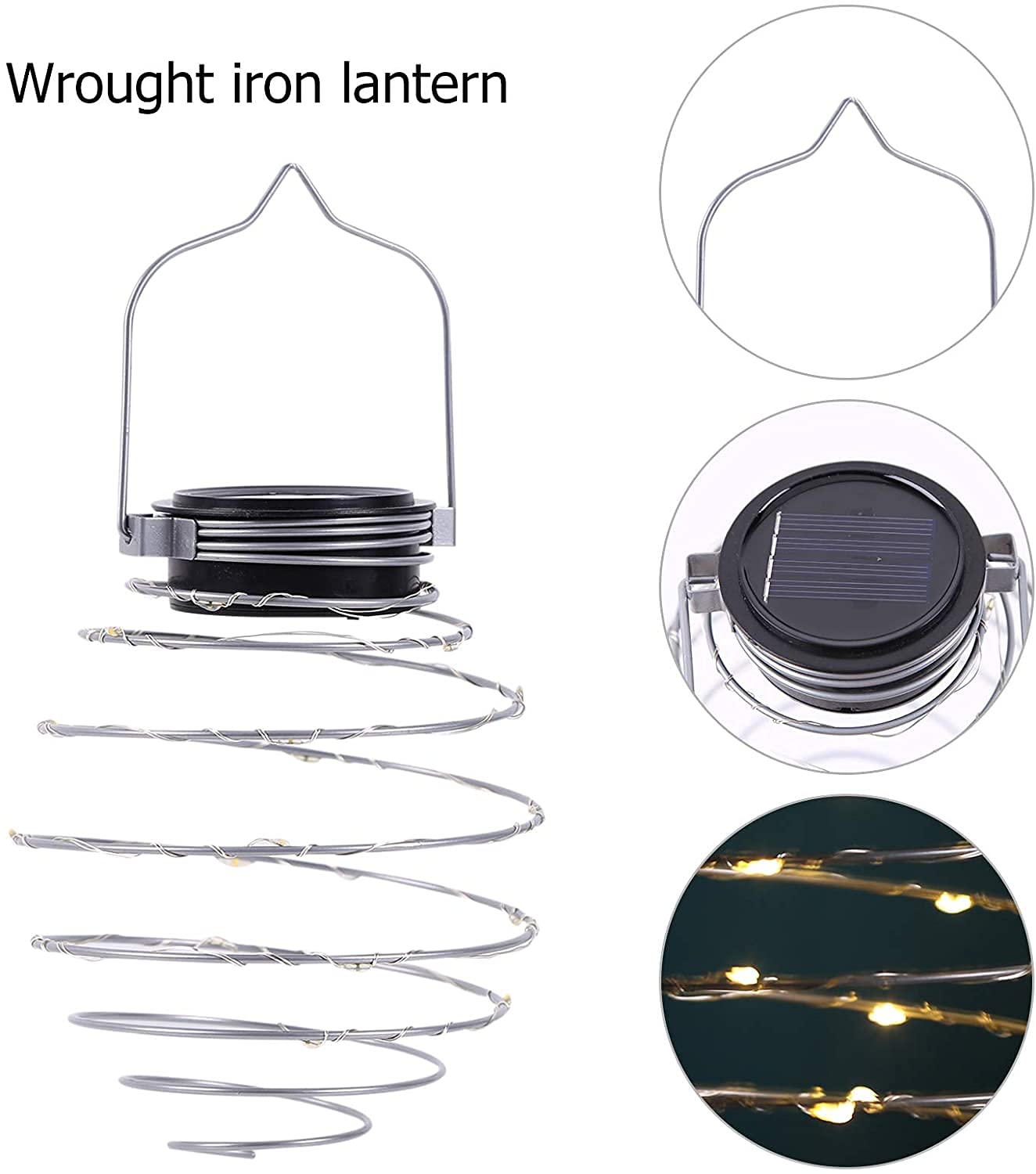 Creative Iron Art Lanterns, 4 Pack Solar Spiral Lights,LED Hanging Decorative Lamp for Outdoor, With Hanging Design For Garden, Patio, Porch Garden Home Decoration Light