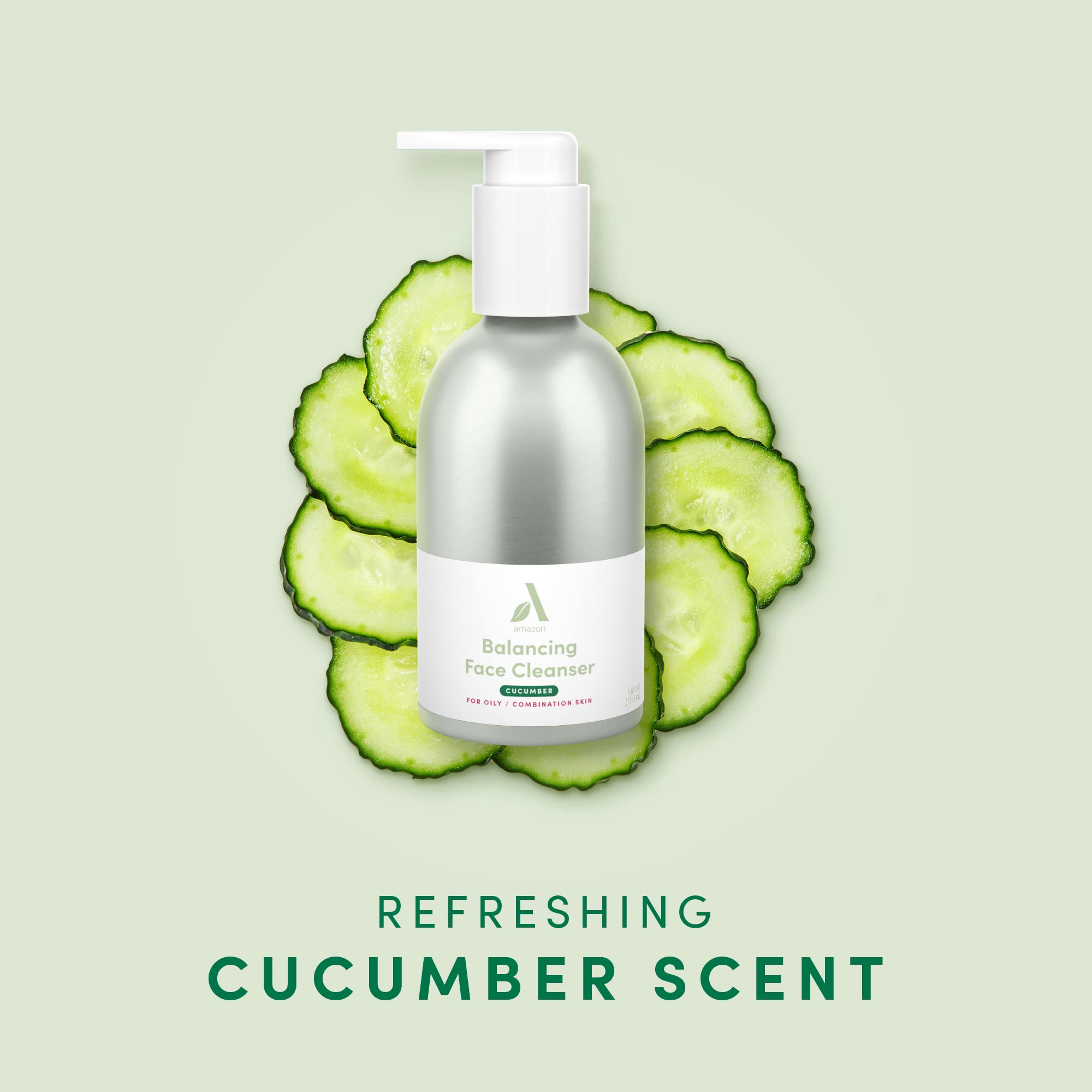 Amazon Aware Balancing Face Cleanser with Arnica & Calendula Extracts, Vegan, Cucumber, Dermatologist Tested, Oily to Combination Skin, 5.8 fl oz