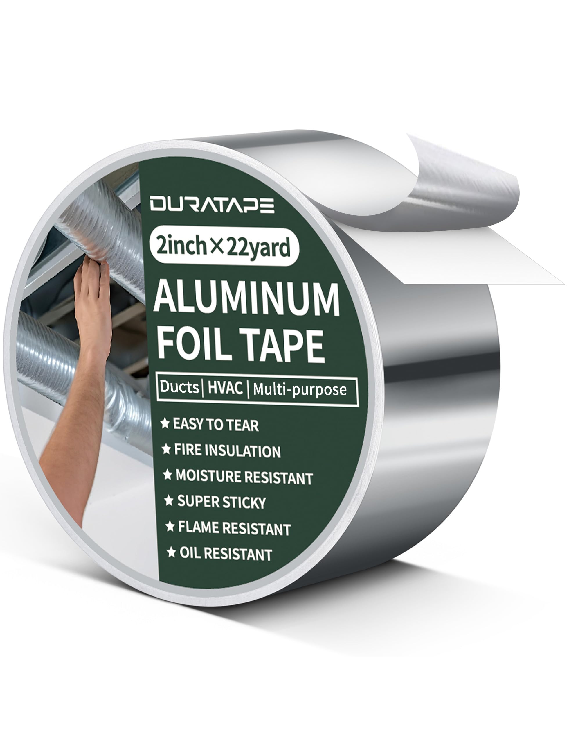 Aluminum Foil Tape,2 inch x 22 Yards-66FT (3.9 mil), Duct Tape, Heat Resistant, Insulation Tape for HVAC, Metal Repair, Heavy Duty Tape for Ductwork, Dryer Vent (22YD Silver)