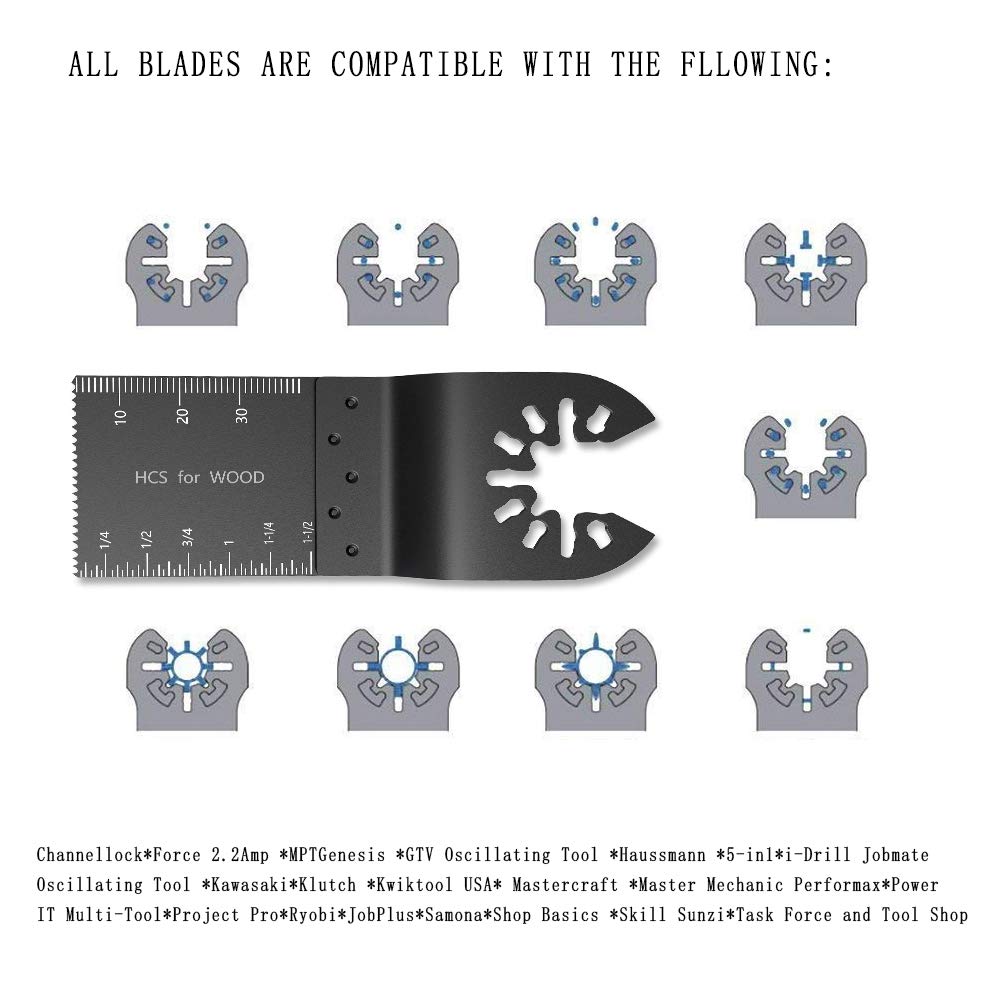 50Pack Oscillating Saw Blades, Wood and Bi Metal Cutting Quick Release Premium Multitool Blades Kit Fit Fein Multimaster Porter Cable Black & Decker Bosch Dremel Craftsman Ridgid Ryobi Makit