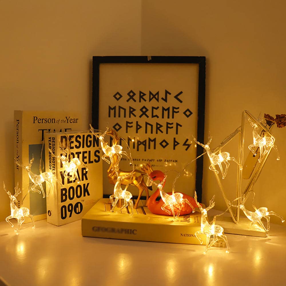 Creative Reindeer String Lights|LED Christmas Lights|USB & Battery Powered Fairy Lighting|DIY Lights Decorations for Home, Garden, Patio Festival Party-Warm White-9.8FT(20LED)_USB