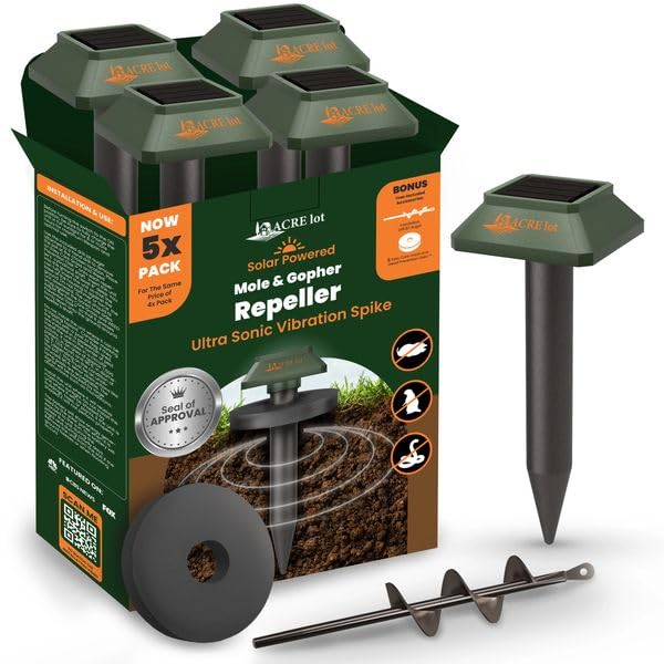 ACRE lot Mole Repellent for lawns Gopher Repellent Ultrasonic Solar Powered Snake Repellent Deterrent Mole Repeller Vole Repellent Outdoor Lawns Garden Yard All Pests Sonic Spikes Stakes Chaser 5pk