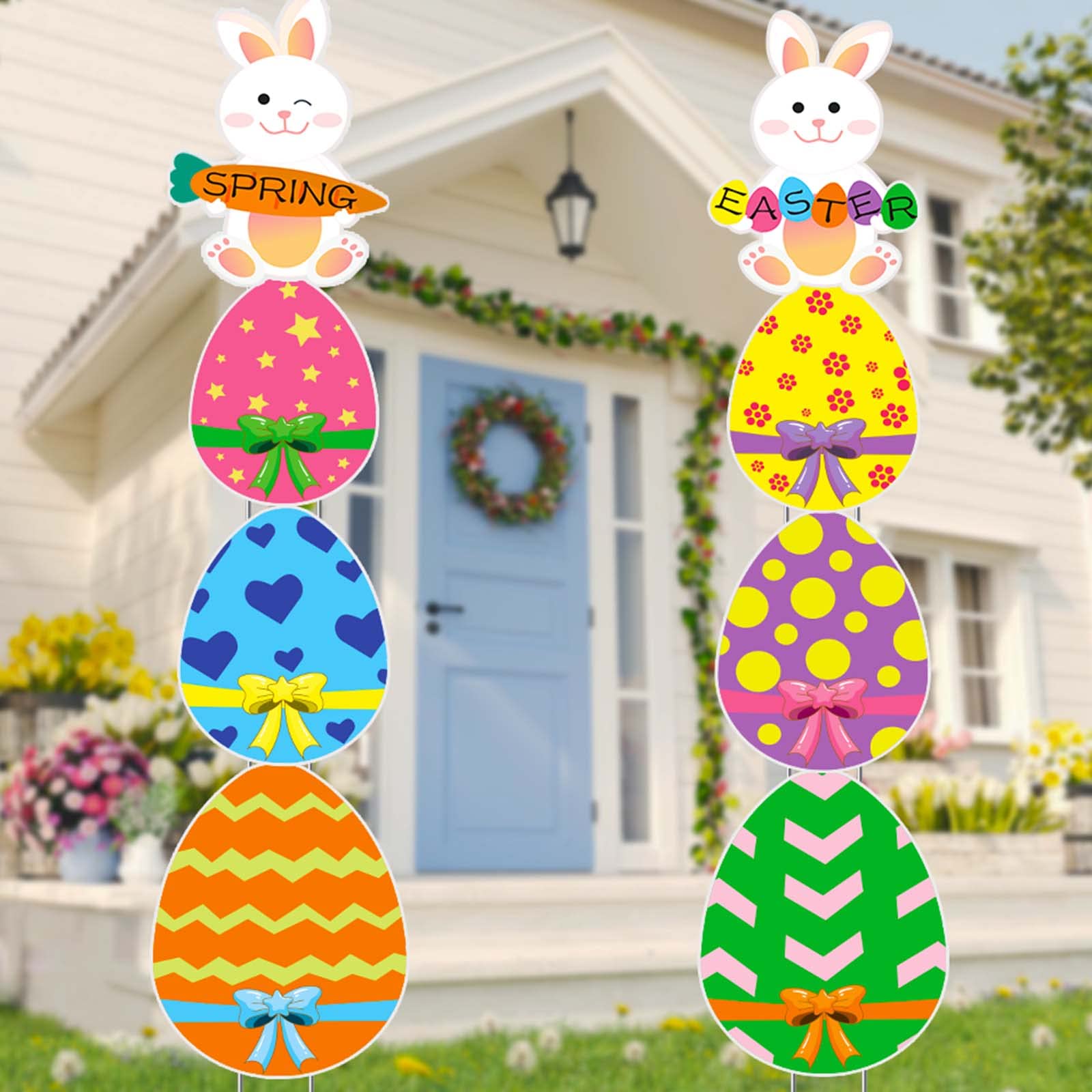 59.5 inch Easter Decorations Outdoor Easter Egg and Bunny Yard Signs Spring Easter Signs with Metal Stakes Easter Lawn Sign Decor for Easter Party Garden Patio