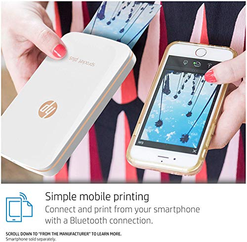 HP Sprocket Plus Instant Color Photo Printer, Print 30% Larger Photos on 2.3x3.4 Sticky-Backed Paper – White (2FR85A)