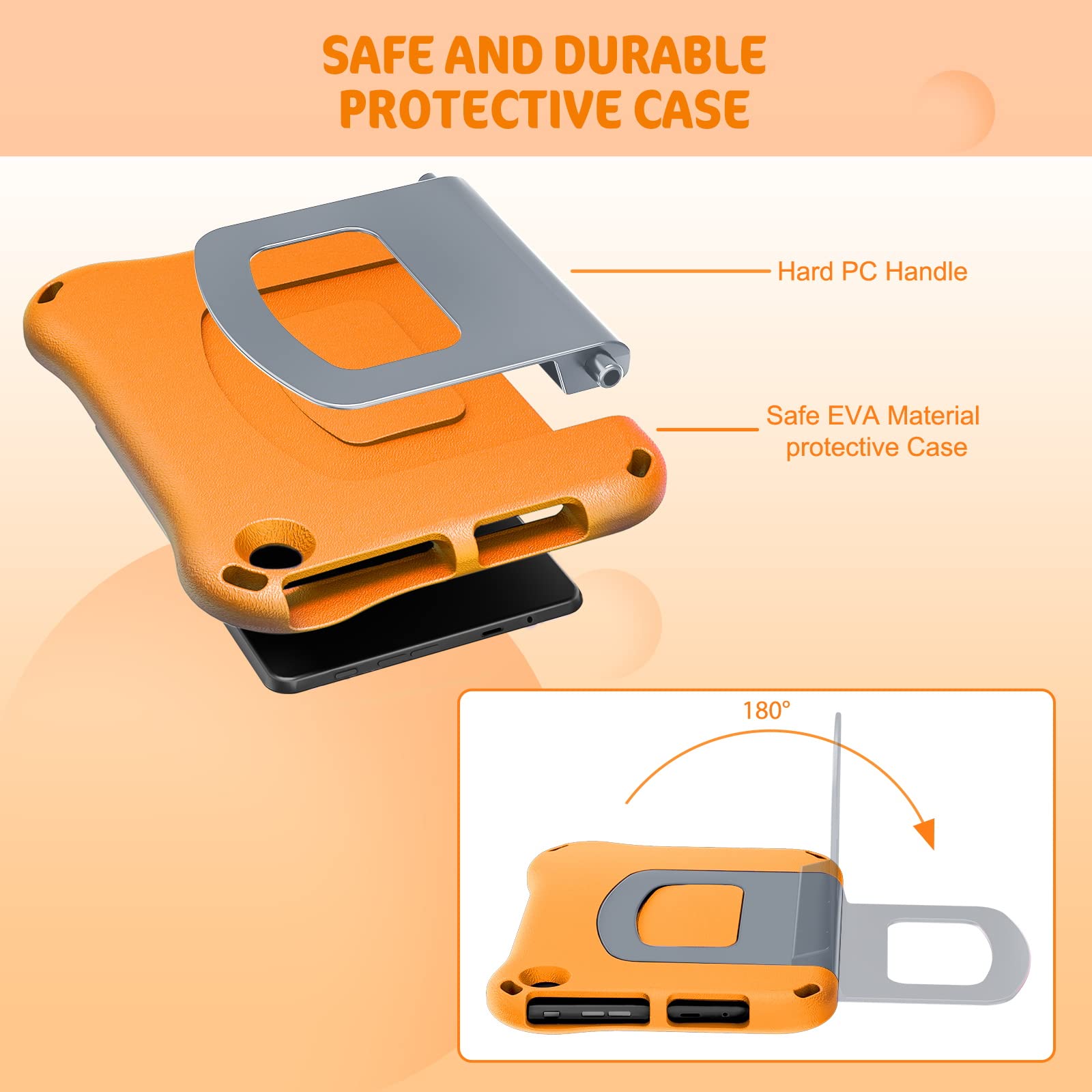 All-New H D 8 Case, Tablet 8 Kids Case (12th Generation, 2022 Release/10th Generation, 2020 Release) - Shockproof Case with Handle Stand HD8 inch Tablet -Orange