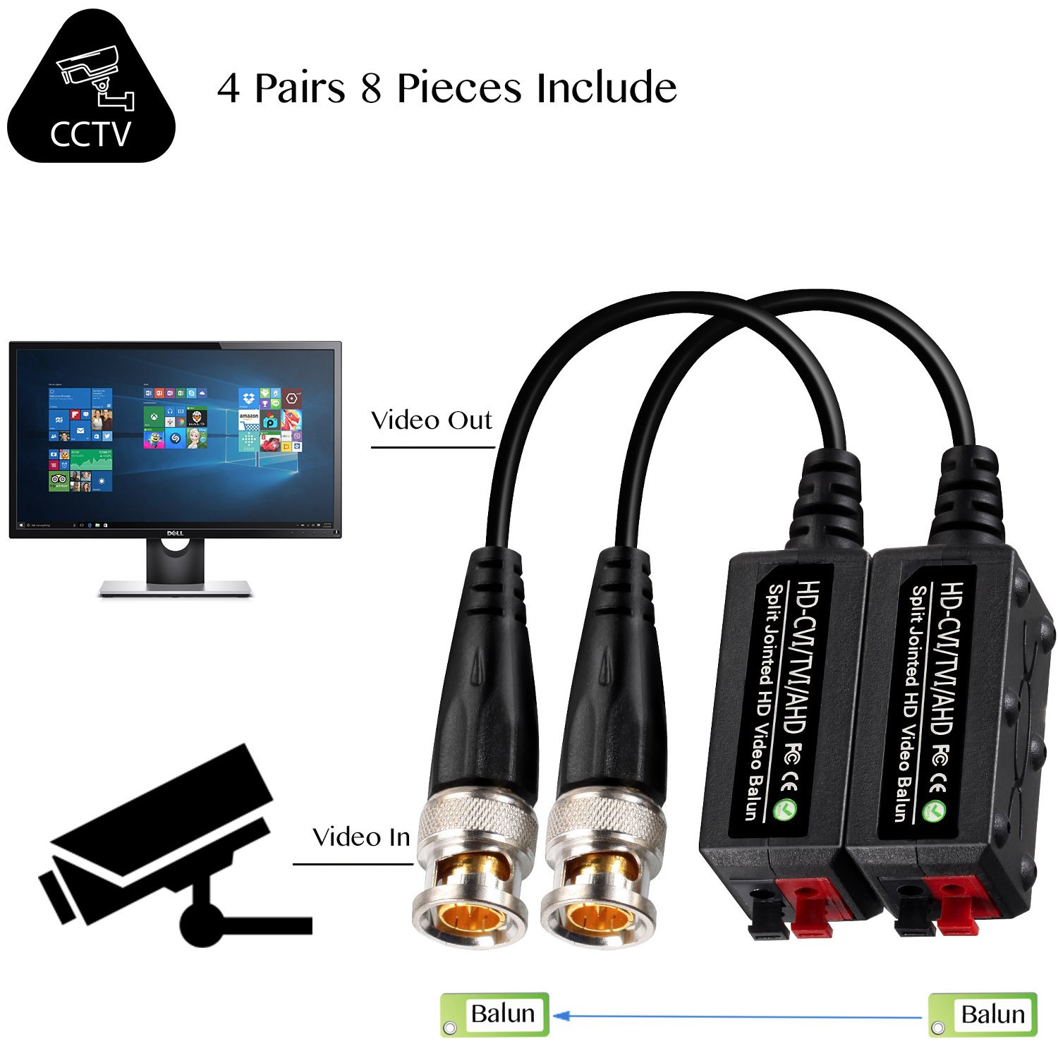 VIMVIP [Upgraded 4 Pairs Split Joint Mini CCTV BNC HD-CVI/TVI/AHD Passive Video Balun Transceiver