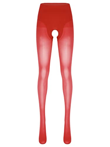 ACSUSS Women Oil Glossy Tights Thin Transparent Silk Stockings Seamless High Waist Pantyhose Red One Size