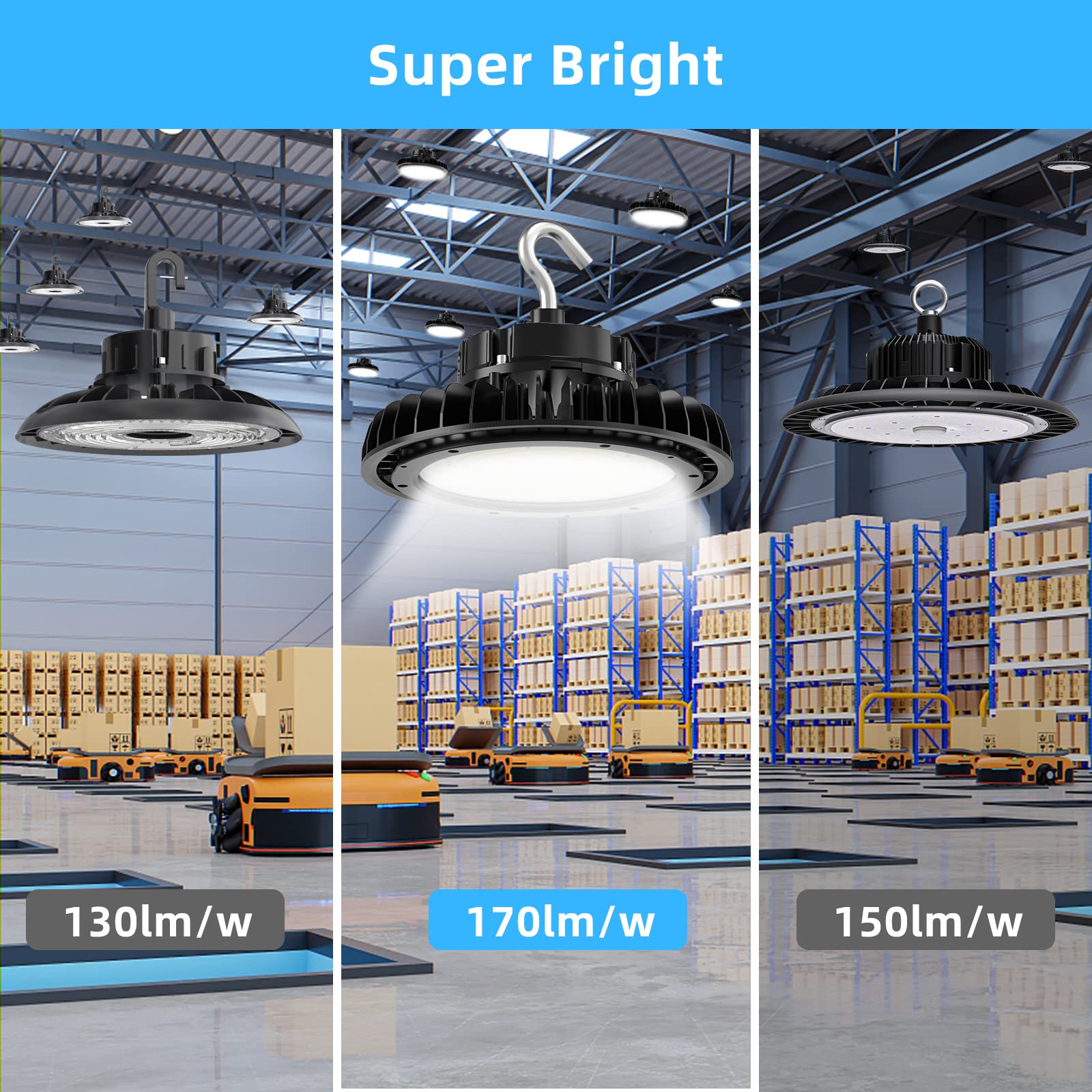 ABODONG LED High Bay Light 200W 26,000LM UFO High Bay LED Shop Lights 1-10V Dimmable 5000K 4'Cable with US Plug DLC Complied [800W MH/HPS Equiv.] 7 Yr Warranty
