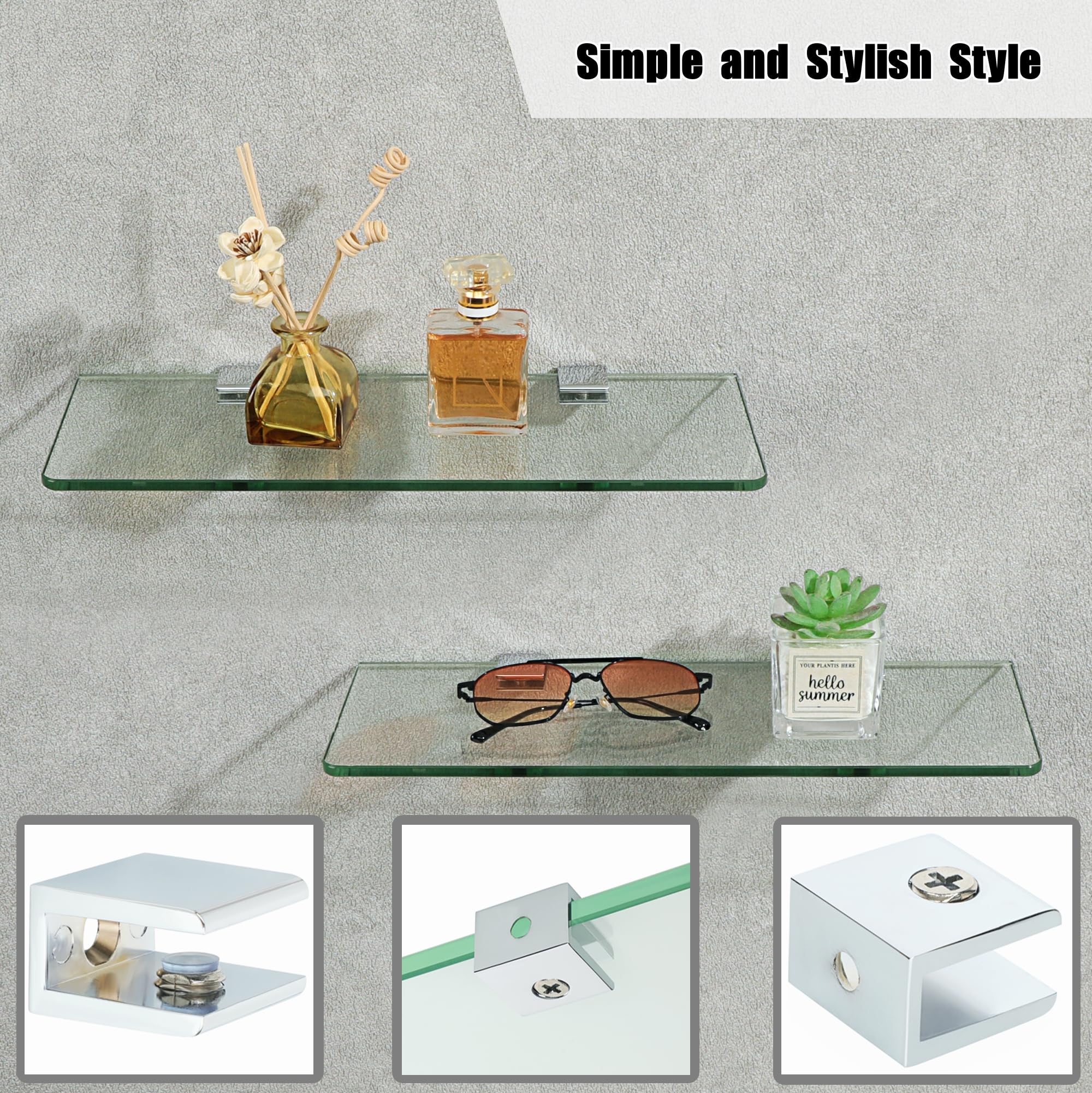 Alise Bathroom Shelves Glass Shelf,Wall Mount Floating Shelves for Bathroom,Rectangular Tempered Glass Shelves for Wall Storage Organizer,AGBL4010SET-C-3P,Pack of 3