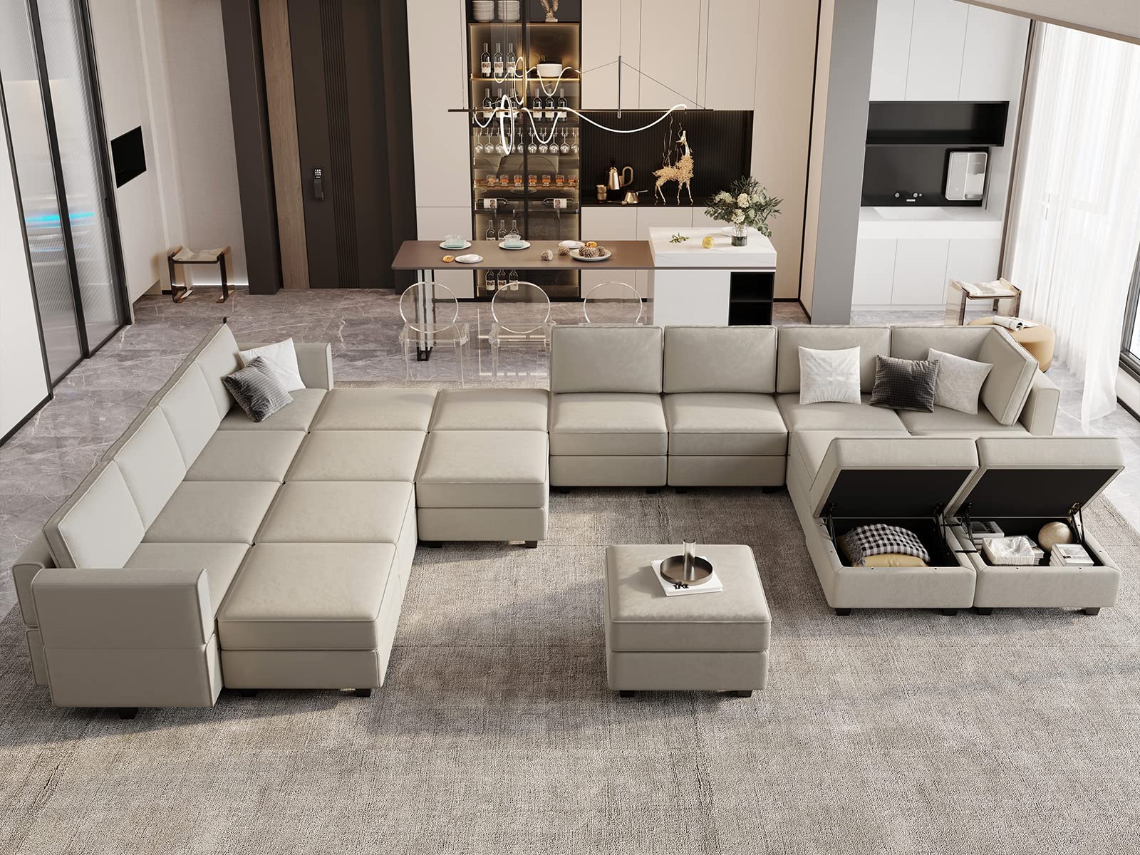 Belffin Modular Sectional Sofa Couch with Ottoman L Shape Corner Couch Sofa with Storage Modular Sofa with Chaise Velvet Grey…
