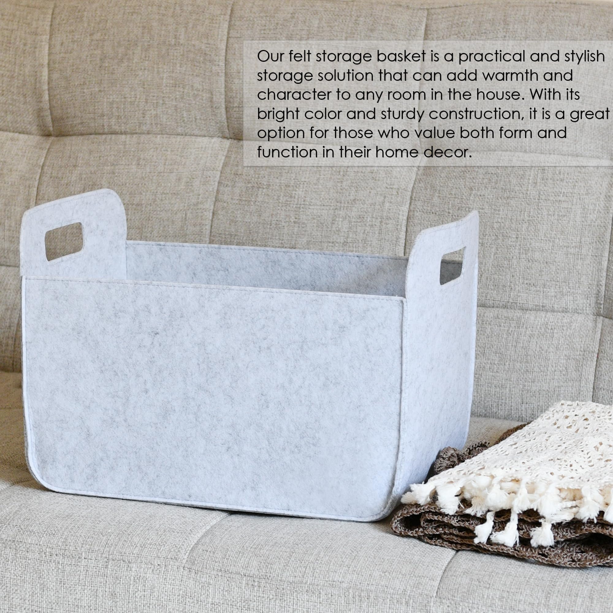 Acrola 15" x 10" Storage Basket Felt Storage Bin Collapsible & Convenient Box Organizer with Carry Handles for Office Bedroom Closet Babies Nursery, Toys, DVD, Books, Laundry Organizing (Light Gray)