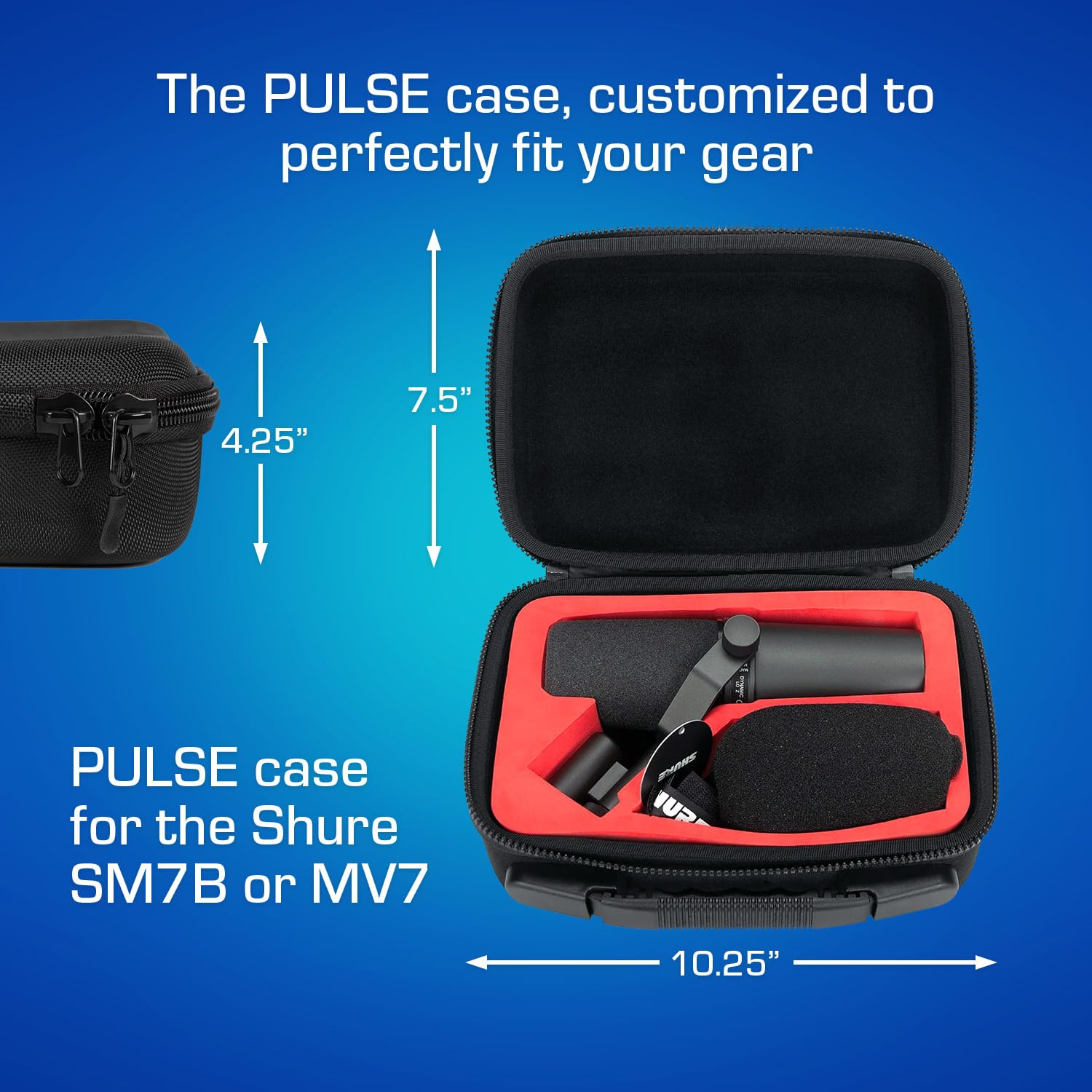 ANALOG CASES Shure SM7B / MV7 Case - Custom-Fitted Compact PULSE Hard Case for Travel