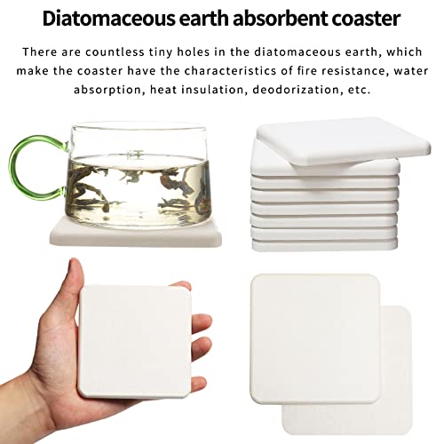 Absorbent Diatomite Drink Coasters,for Drinks and Plants Fast Water Absorption in Seconds, Non-Slip Insulation Odorless Diatomaceous Earth Protect Table Countertop from Damage, Set of 4 (Beige)