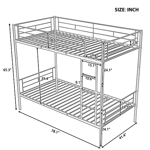 Bunk Bed,Twin Over Twin Metal Bunk Bed,Metal Bunk Bed Twin with Ladder and Safety Rail,Space-Saving, Noise Free, No Box Spring Needed
