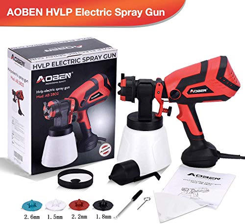AOBEN Paint Sprayer, 750W Hvlp Spray Gun, Electric Paint Gun with 4 Nozzles, 1000ml Container for Home and Outdoors, Painting Projects. Red