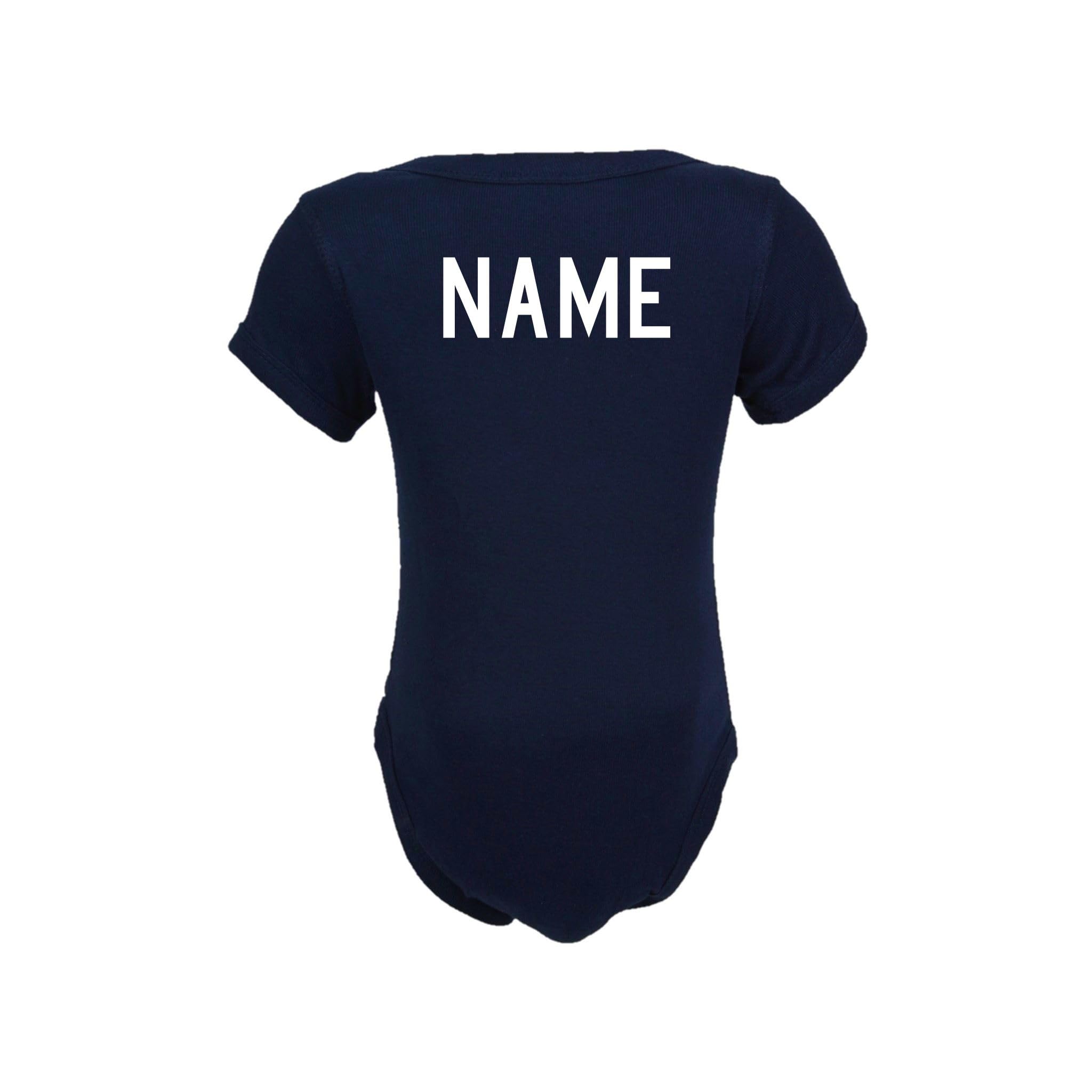 Fully Involved Stitching Firefighter Personalized Navy Baby Bodysuit (3 Months)