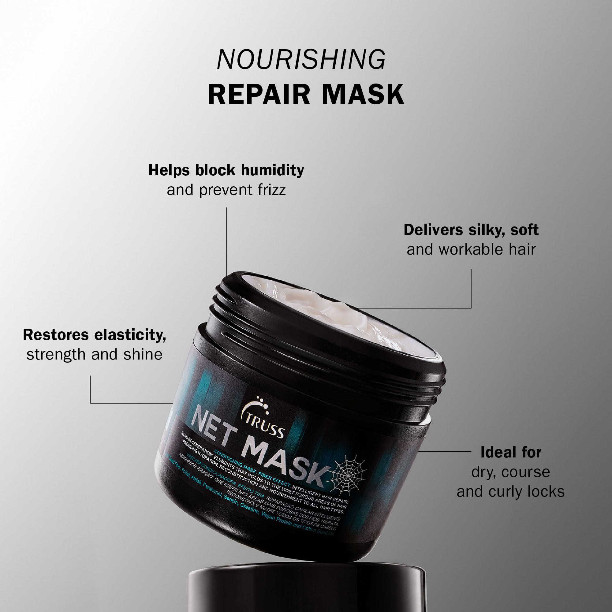 TRUSS Net Deep Conditioning Hair Mask for Curly Hair - Detangle & Hydrate Curls While Soothing Damage - Anti-Frizz & Humidity Blocking Repair Treatment (19.40 oz)